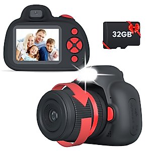 MOREXIMI Kids Camera, Digital Camera for Kids 3-8 Year Old, Birthday, Toys for Girls, 2.4" IPS Screen, Video Camcorder with Flash, 32G Card Included, Perfect Size (Black)