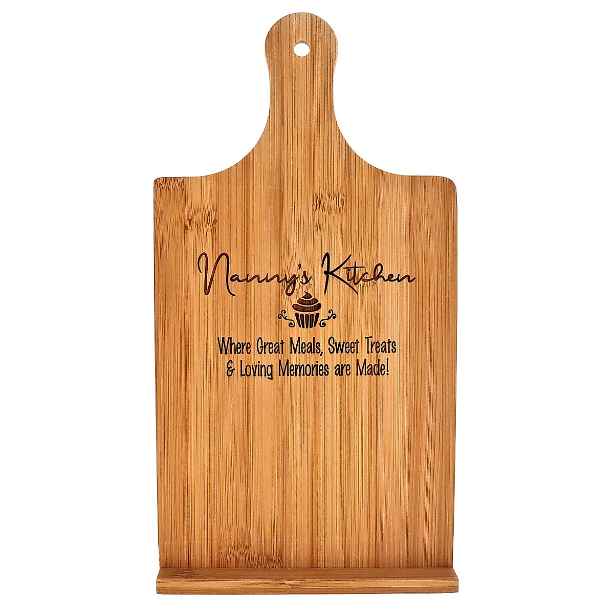 Nanny Recipe Cookbook Holder Stand Gift - Custom Engraved Bamboo Cutting Board Foldable Chef Easel Metal Hinges Kickstand iPad Tablet Compatible Christmas Birthday Kitchen Decor Design (7.25x13.5)