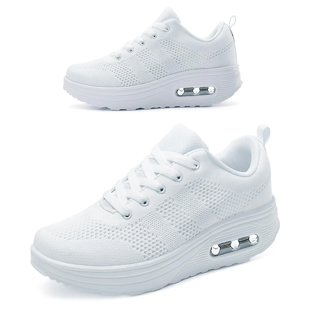 RUIDENG Rocker Bottom Shoes for Women Comfy | White Platform Sneakers Everyday Wear | 2 Inch Thick Sole with Air Cushion Size 6.5