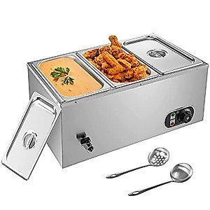 Steam Table Food Warmer 3 Pan,1200w Commercial Countertop Electric Warmers for Food,Stainless Steel Bain Marie Buffet with Lids 21qt Lage Capacity for Hotel and Restaurants
