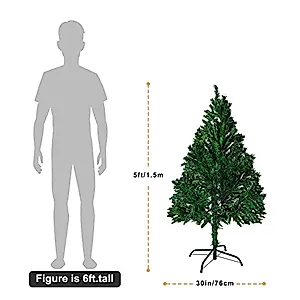 5ft Artificial Christmas Tree, Xmas Tree Perfect for Indoor and Outdoor Holiday Decoration, Easy Assembly, Foldable Base.