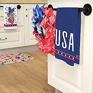 GEEORY 4th of July Kitchen Towels Love Heart USA Patriotic Dish Towels 18x26 Inch Ultra Absorbent Bar Drying Cloth Hand Towel for Kitchen Bathroom Party Home Decorations Set of 2