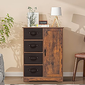 usikey Storage Cabinet with 4 Removable Drawers and 1 Door, Accent Floor Cabinet with Adjustable Shelves, Cupboard for Living Room, Bedroom, Rustic Brown