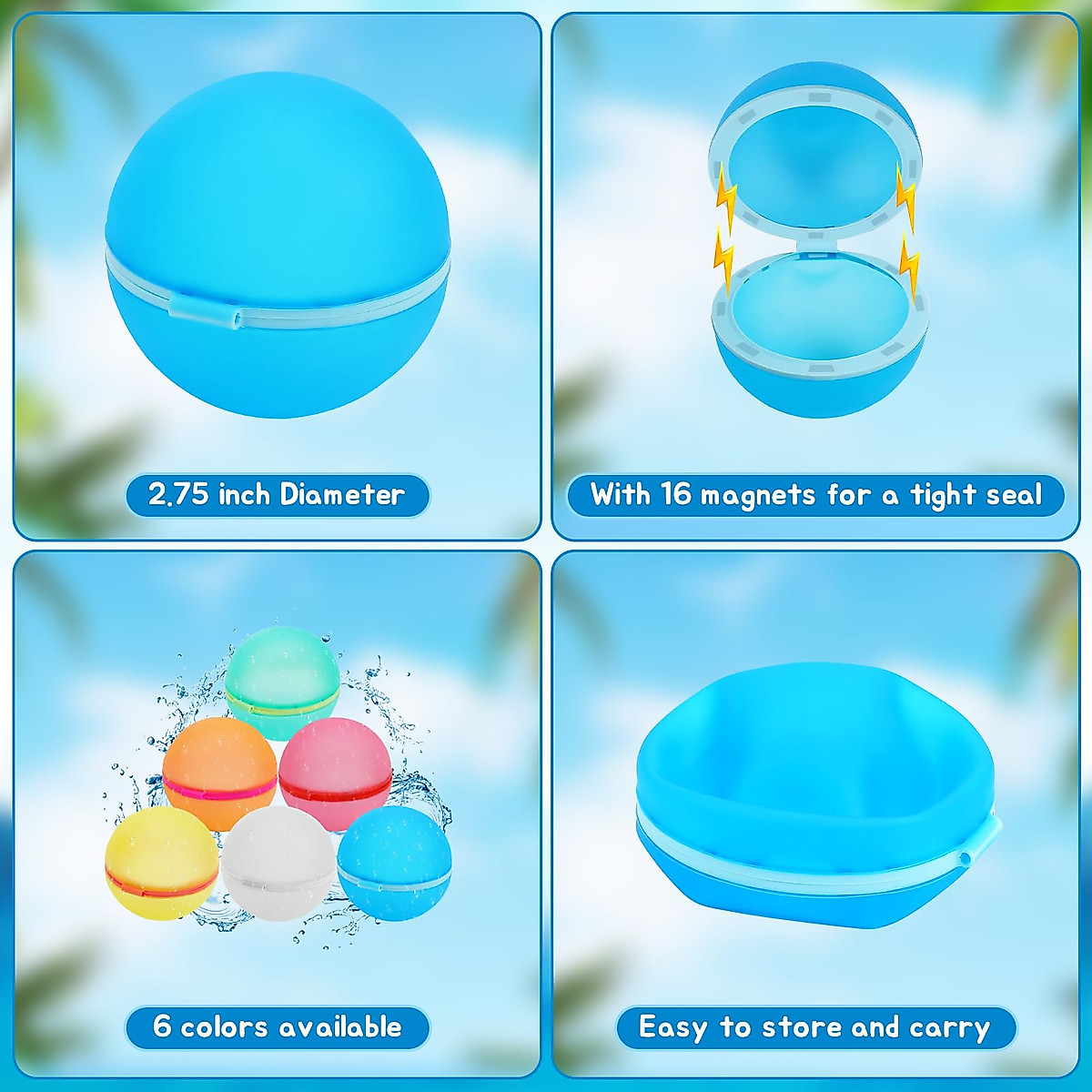 Reusable Water Balloons,Self-Sealing Water Bomb for Kids Adults,Silicone Water Ball Easy Quick Fill Summer Toy,Soft & Safe Fun Splash Water Bomb Party Supplies(6 PCS)