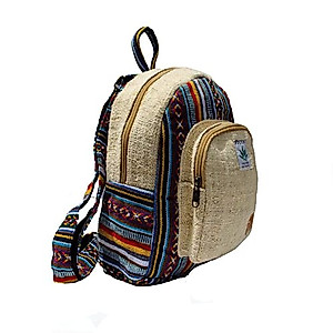 Himalayan Fashion Handmade Hemp Mini Backpack - Multicolor Backpack | Bohemian Hippie Backpack, Beige, Small
