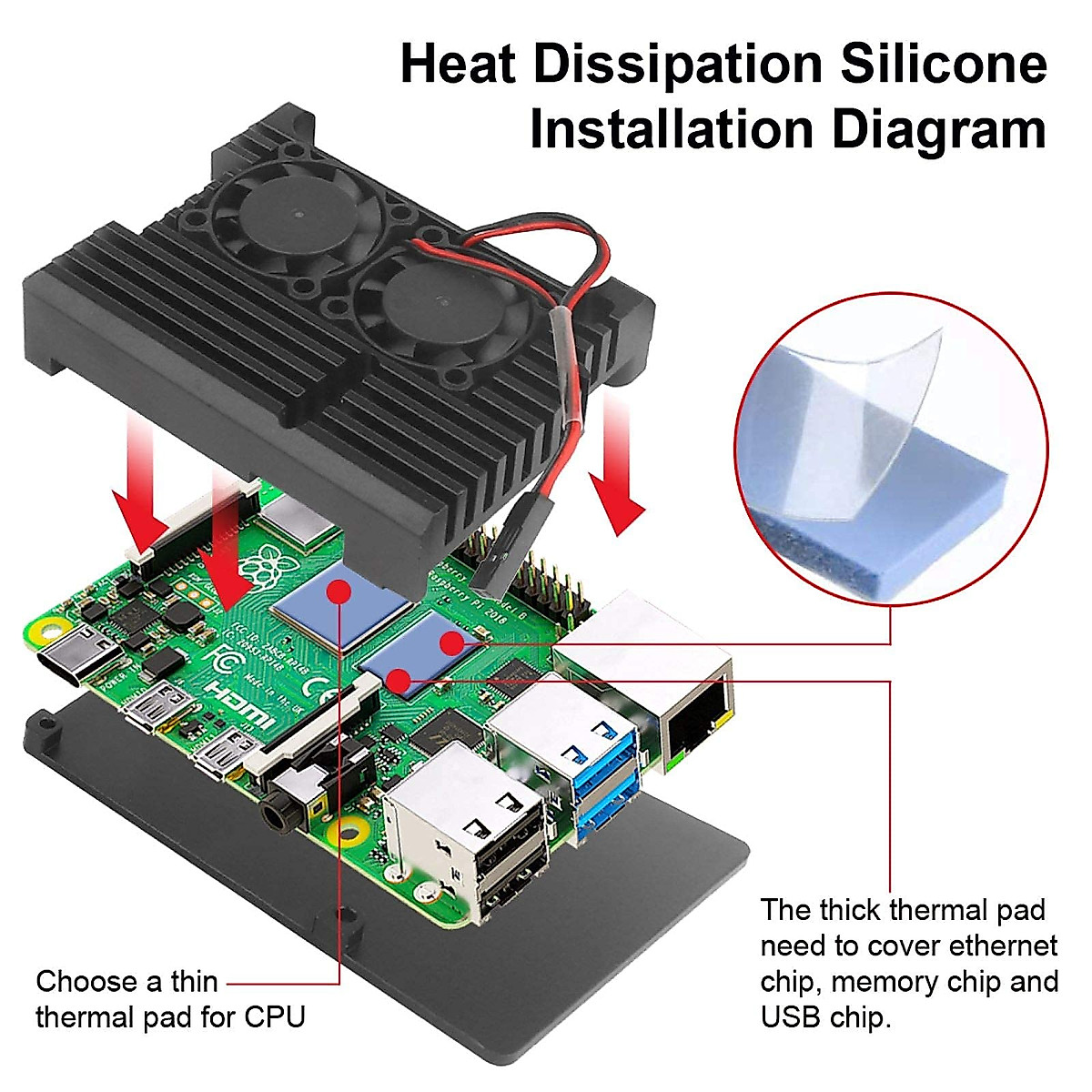 Generic Double Fan Cooling Raspberry Pi 4 Case, Raspberry Pi 4B Aluminum Alloy Case with Intelligent Temperature Control Dual Fan, Built-in Radiator, Rust Protection for Raspberry Pi 4 Model/Pi 4B