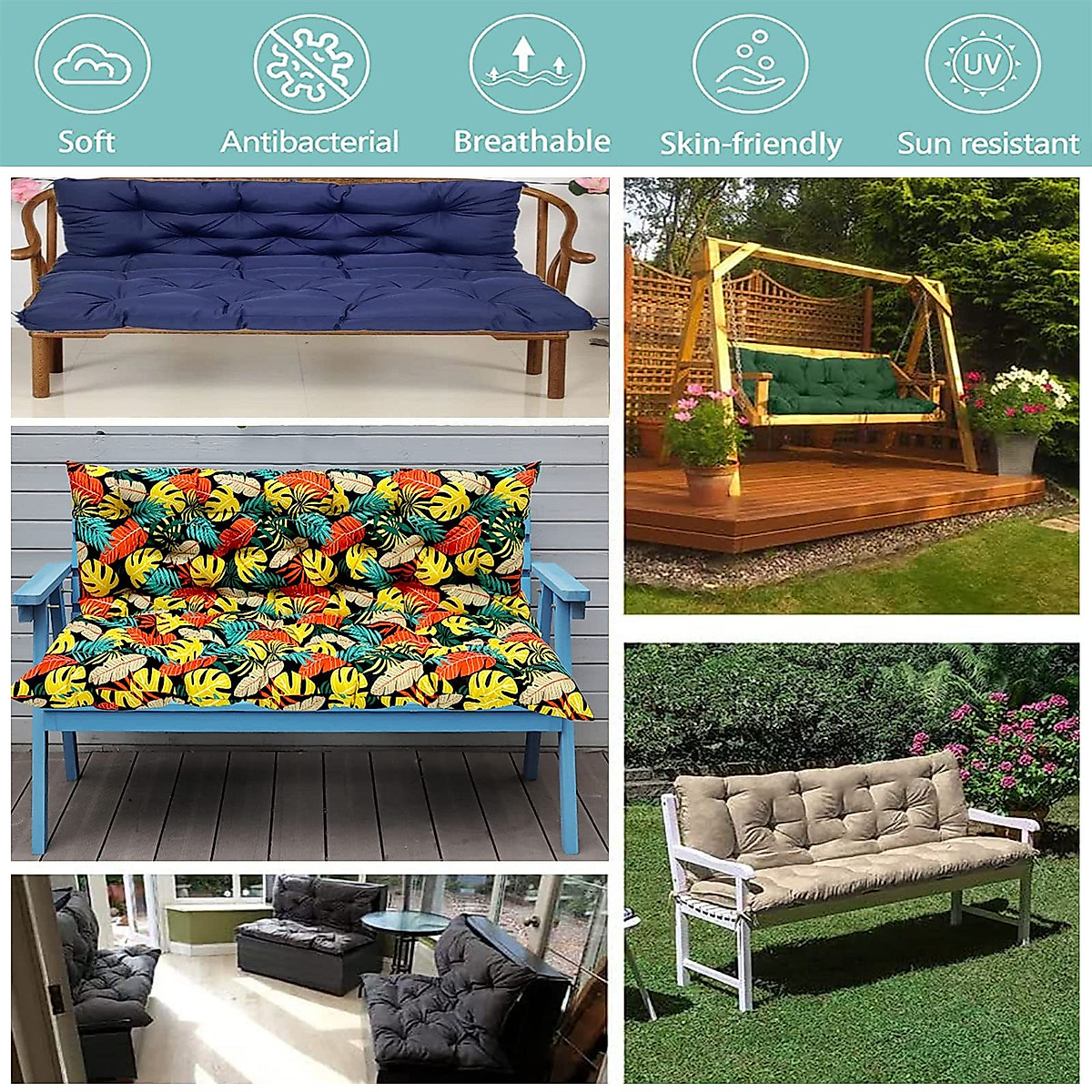 Swing Replacement Cushions with Backrest, Outdoor Swing Cushion, Waterproof Porch Swing Cushion 2-3 Seats, Thickened 4-Inch Replacement Cushions for Outdoor Swing, Suitable for Outdoor and Indoor