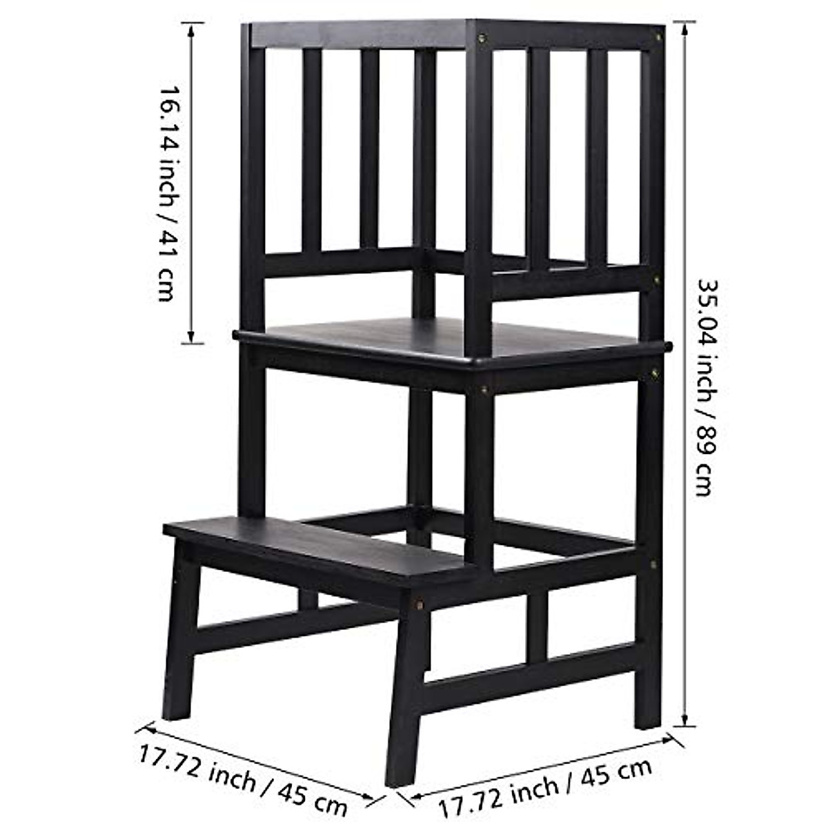 SUNYAO Kids Kitchen Step Stool with Safety Rail - Bamboo Step Stool for Toddlers Age 18 Months and Older, Black Color