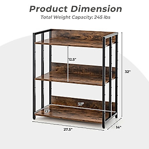 Giantex 3-Tier Bookshelf, Industrial 32" Tall Small Book Shelf with Adjustable Shelves, Adjustable Foot Pads, Anti-Toppling Device, DIY Wooden Floor Open Display Shelving, Bookcase Shelf Rack