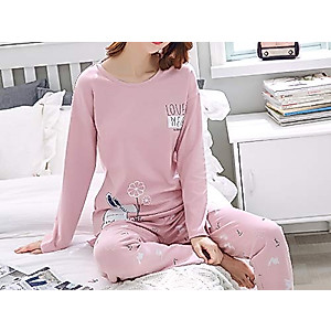 Vopmocld Young Girls Lovely Bunny Pajama Sets Cotton Long Sleeve Pjs Clothes Sleepwear Shirts, Pink, 14
