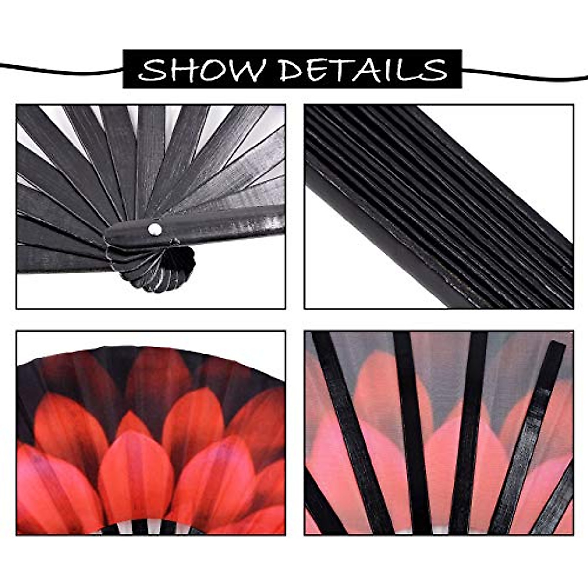 Meifan Rave Clack Large Folding Hand Fans for WomenMen, Chinese Japanese Bamboo Fans Handheld Fans for Festival, Dance, Gift, Performance, Decorations (Lotus flower)