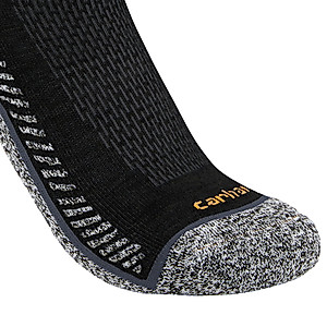 Carhartt Men's Force Performance Work Socks 3 Pair Pack, Black, X-Large