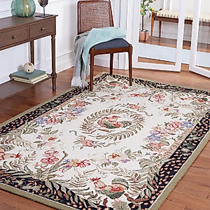 SAFAVIEH Chelsea Collection Accent Rug - 3'9" x 5'9", Creme & Black, Hand-Hooked French Country Wool, Ideal for High Traffic Areas in Entryway, Living Room, Bedroom (HK92A)