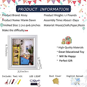 Kisoy Dollhouse Miniature with Furniture Kit, Handmade Frame Style DIY House Model for Teens Adult Gift (Warm Dawn)