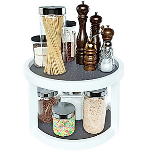 Home Intuition 2-Tier Twin Turntable Non Skid Lazy Susan 8.75 Inch Inner 9.75" Outer Diameter for Cabinets and Pantry, White Grey