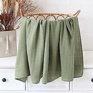 LifeTree Muslin Swaddle Blankets Unisex, Baby Swaddling Wrap Nursery Neutral Receiving Blanket for Boys & Girls, 70% Viscose from Bamboo & 30% Cotton, Large 47 x 47 inches Mallard Duck/Olive Green