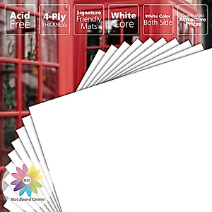 Mat Board Center, Pack of 10 12x16 White Uncut Mat Boards, Acid Free, 4-Ply Thickness, White Core, Great for Pictures, Photos, Framing Backing