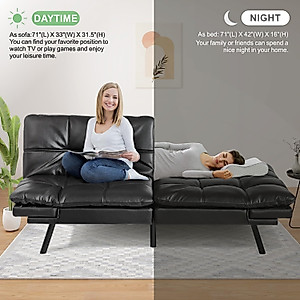 MUUEGM Futon Sofa Bed Couch, Memory Foam Futon Convertible Futon Couch, Sofa Bed Couch,Modern Loveseat Daybed Sofa,Comfy Sleeper Couch for Apartment, Living Room,Easy Assemble,Black