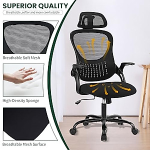 Home Office Desk Chair, Ergonomic Mesh High Back Computer Chair Height Adjustable Swivel Task Chair with Headrest and Flip-up Armrests, Black