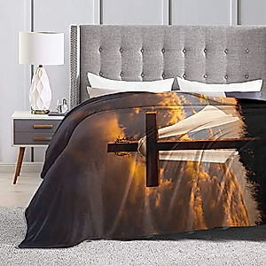 JSHXJBWR Easter Cross Throw Blanket Warm Cozy Lightweight Blankets Easter Gift Flannel Blanket for Sofa Couch Bed Office Holiday Decorative 60"X50"
