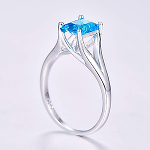 Empsoul Silver Plated 6x8mm Emerald Shaped Created Blue Topaz CZ Filled Proposal Wedding Engagement Bridal Women Ring Size 7