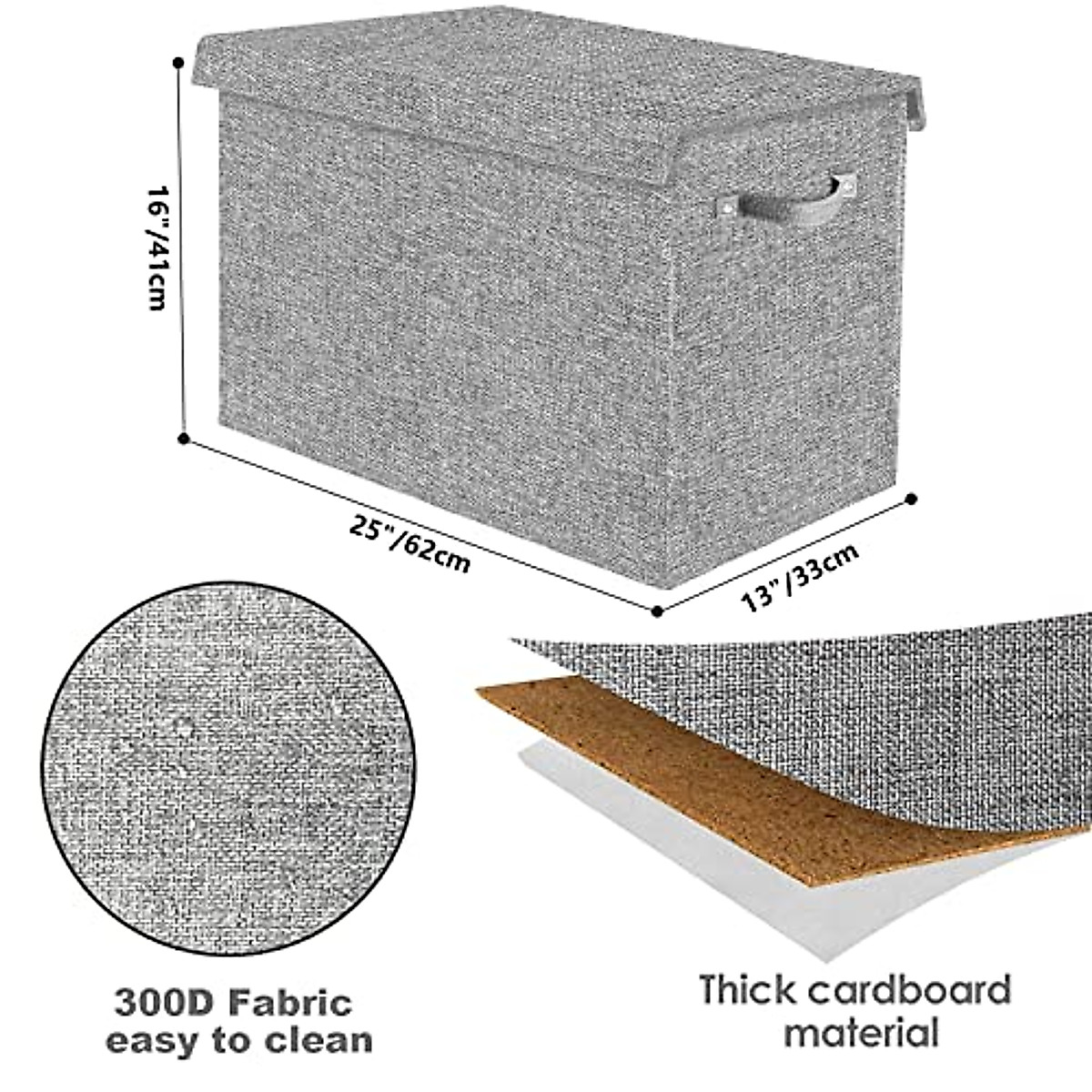 VERONLY Toy Box Chest Organizer for Boys Girls,Kids Large Collapsible Storage Bin Container with Oxford Fabric Flip-Top Lid & Handles for Clothes,Blanket,Nursery,Playroom,Bedroom,Stuffed Animals 25” x 13 “x 16”(Light Grey)