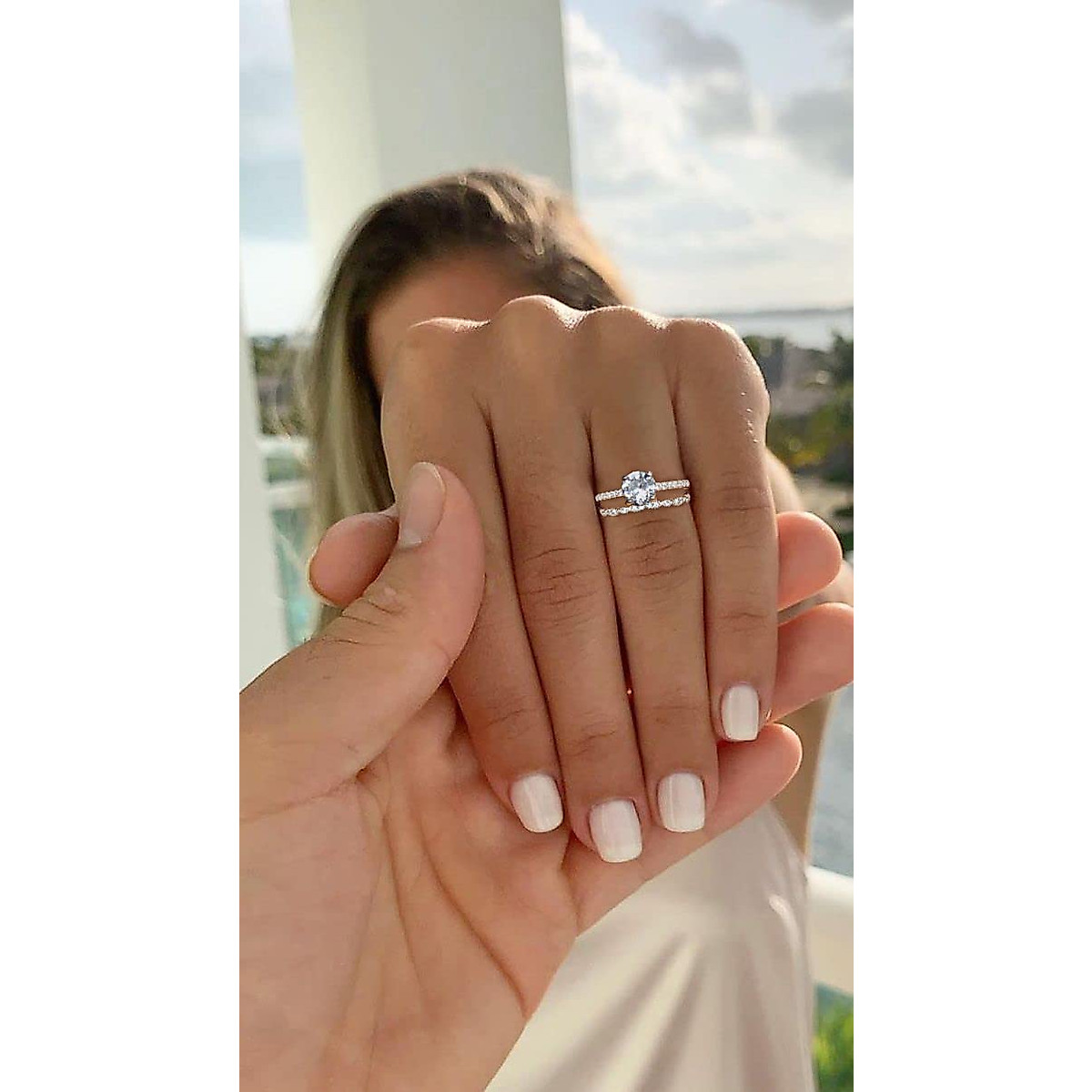 Tsnamer 1.25CT 925 Sterling Silver Bridal Ring Sets Round CZ Engagement Rings Vintage Ring Promise Rings for Her Wedding Bands for Women (Silver, 9)