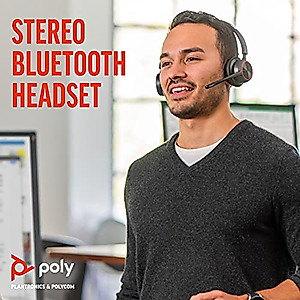Poly - Voyager 4320 UC Wireless Headset + Charge Stand (Plantronics) - Headphones with Boom Mic - Connect to PC/Mac via USB-A Bluetooth Adapter, Cell Phone via Bluetooth - Works with Teams, Zoom &More