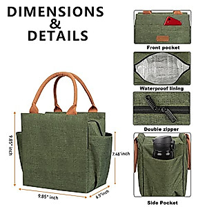 Joymee Lunch Bag Women Insulated Lunch Box Reusable Durable Leakproof Large Spacious Cooler Tote for Womens Mens Adults with Bottle Holder and Side Pockets for Work Office Travel Picnic - Green