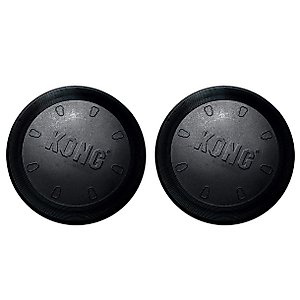 Kong Flyer - Rubber Dog Frisbee, Soft Rubber Dog Fetch Toy for Improving Dogs Mental & Physical Development, Teething, Exercising, Supports Bigger Breeds, Non-Toxic Soft Frisbee, Black (2-pack)