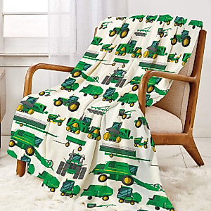 Green Tractor Blanket Gifts for Tractor Lover 60 x 50 Inch for Teen,Excavators Green Fannel Fleece Throw Blanket Super Soft Throws Blanket for Bed Couch Sofa