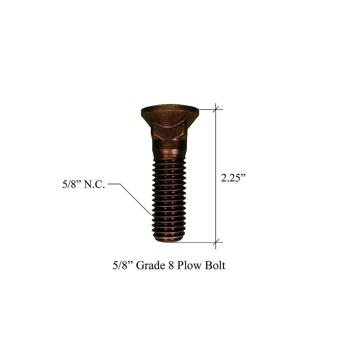 12 - Plow Bolt & Nut for Blades/Cutting Edge, 5/8-11x2 1/4 - Grade 8, Dome Head