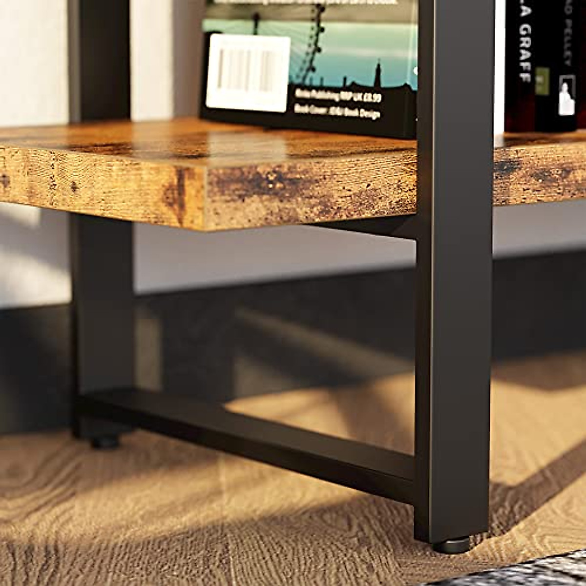 IRONCK Industrial Bookshelf and Bookcase Double Wide 5 Tier,Book Cases Wood and Metal Bookshelves for Home Office, Easy Assembly, Vintage Brown