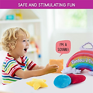 Talking Plush Rainbow & Shapes Toy Set | Includes 4 Talking Soft Shapes | Star, Heart, Circle, and Square with A Plush Rainbow Carrier | Great Gift for Baby and Toddler Girls or Boys