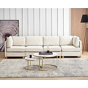 Modern Convertible L Shaped Couch, Soft Corduroy Fabric Multi-Combination Living Room Sectional Couch (Beige) (MFW1281-5)