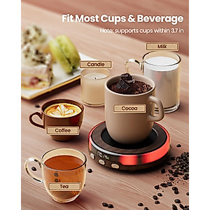 Gaiatop Mug Warmer, 30W Coffee Mug Warmer with Colorful LED Atmosphere Lights, 3 Temp Settings Coffer Warmer for Desk, 2-9Hrs Timer, Candle Warmer Beverage Heating Plate for Coffer, Tea, Milk-Wood