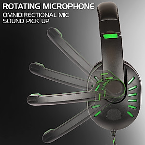 ENHANCE GX-H5 Gaming Headset with Microphone - Universal Gaming Headset for PS4, PS5, Xbox, PC, Switch with Adjustable Headband, Volume Controller, USB Sound-Isolating Earcups, Splitter Cable (Green)