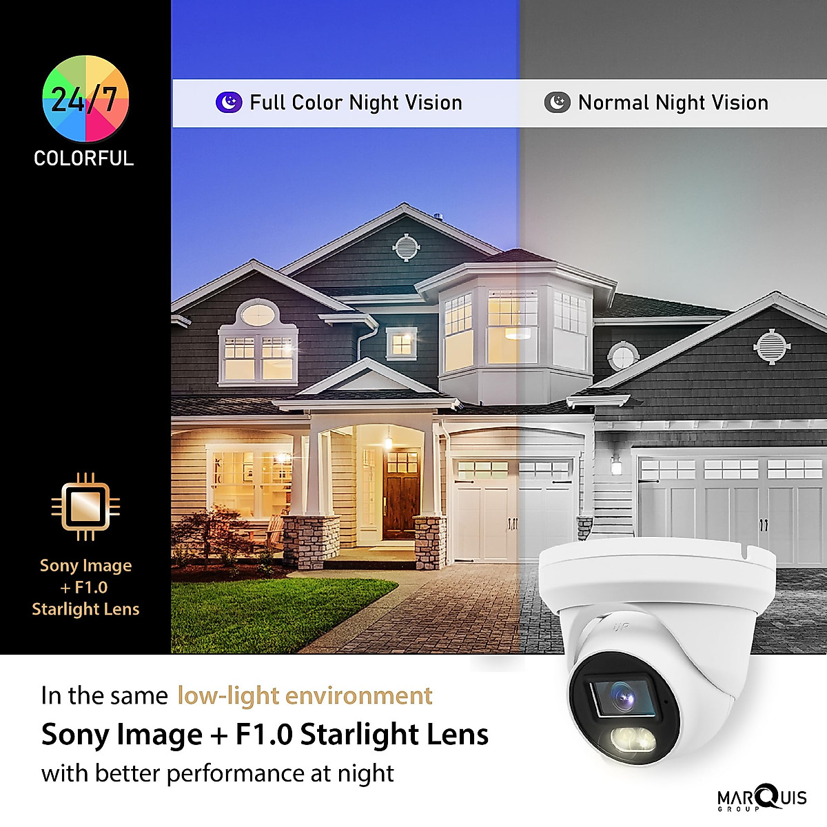 Marquis 5MP 24/7 Full-Color HD TVI/CVI/AHD/CVI 4 in 1Turret Dome CCTV Security Camera, Indoor Outdoor Color Night Vision Waterproof Analog Surveillance Camera 2.8mm Lens