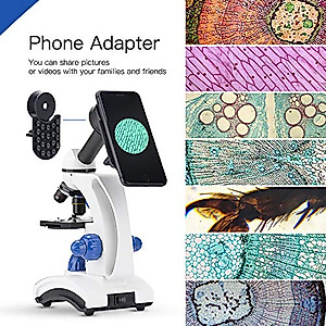 Vanstarry Beginners Microscope Kit 40X-1000X for Kids & Students, Dual LED Lights and Cordless Capability, Illumination Lab Compound Monocular Microscopes with Optical Glass Lenses & 12 Slides