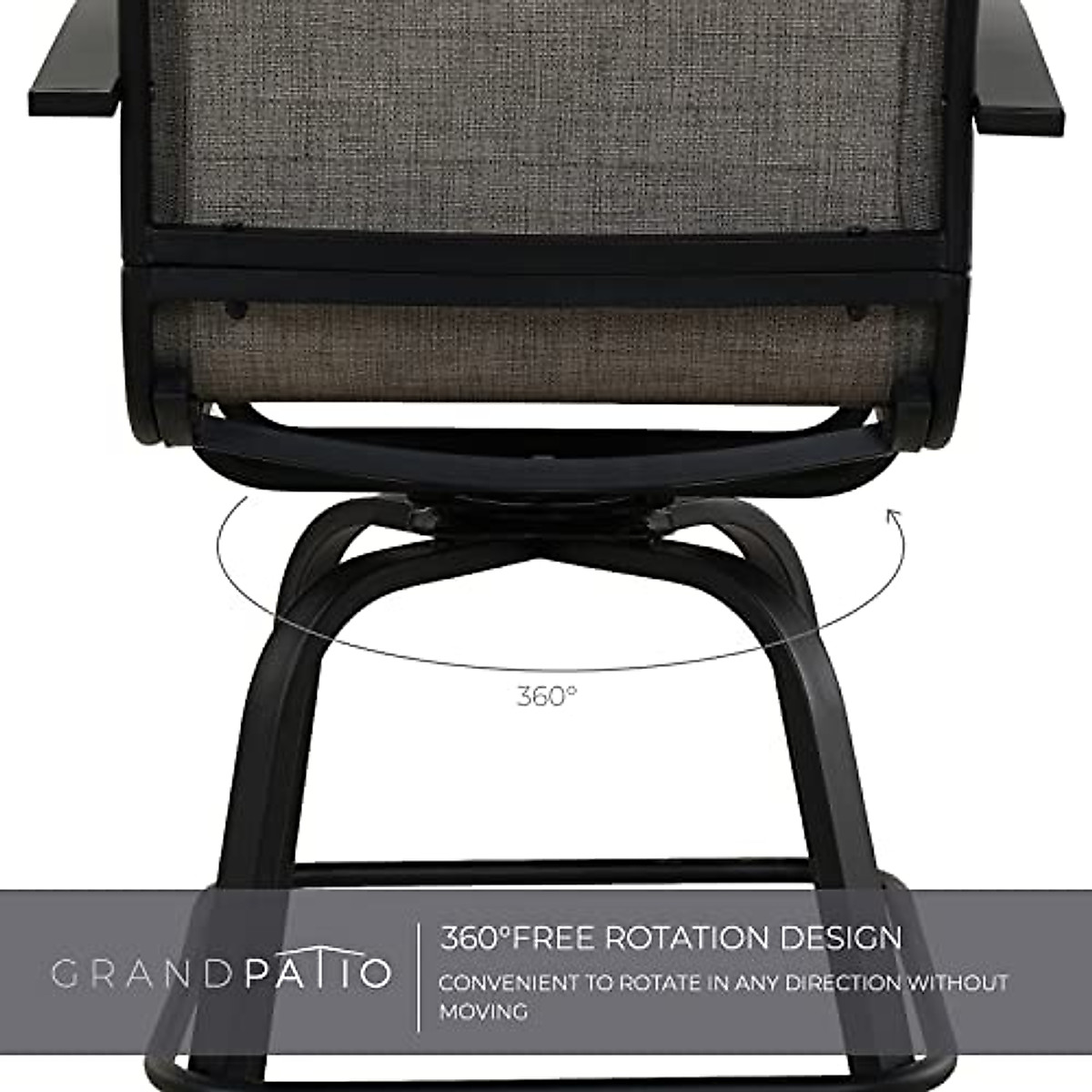 Grand patio Counter Height Outdoor Swivel Bar Stools Set of 2, All-Weather Steel Frame Patio Bar Chairs with Arms Backs for Porch Balcony, Poolside, Deck (Coffee, 2PC)