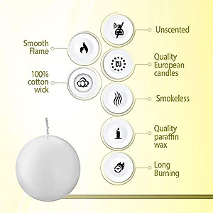 Bolsius 2 Count White Ball Candles - 2.75 Inches Unscented Candle Set - Premium European Quality - Dripless And Smokeless Clean Burning Dinner Candle - Perfect for Wedding, Party, And Special Occasion