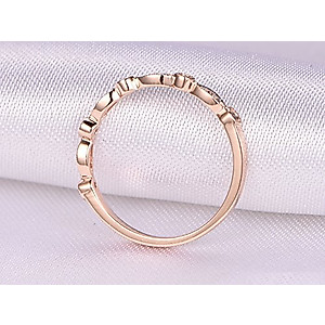 Blue Topaz Wedding Ring,Art Deco,14K Rose Gold,Anniversary Ring,Half Eternity,Milgrain,Matching Band