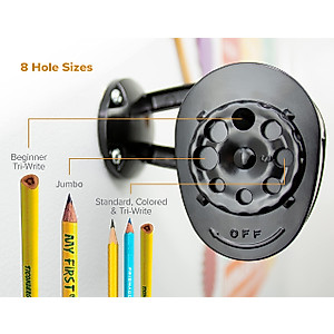 Bostitch Office Wall Mount Manual Pencil Sharpener, Tip Saver, 8 Hole Dial, 6X Longer Cutter Life, Vertical or Horizontal Mounting Black (MPS1-BLK)