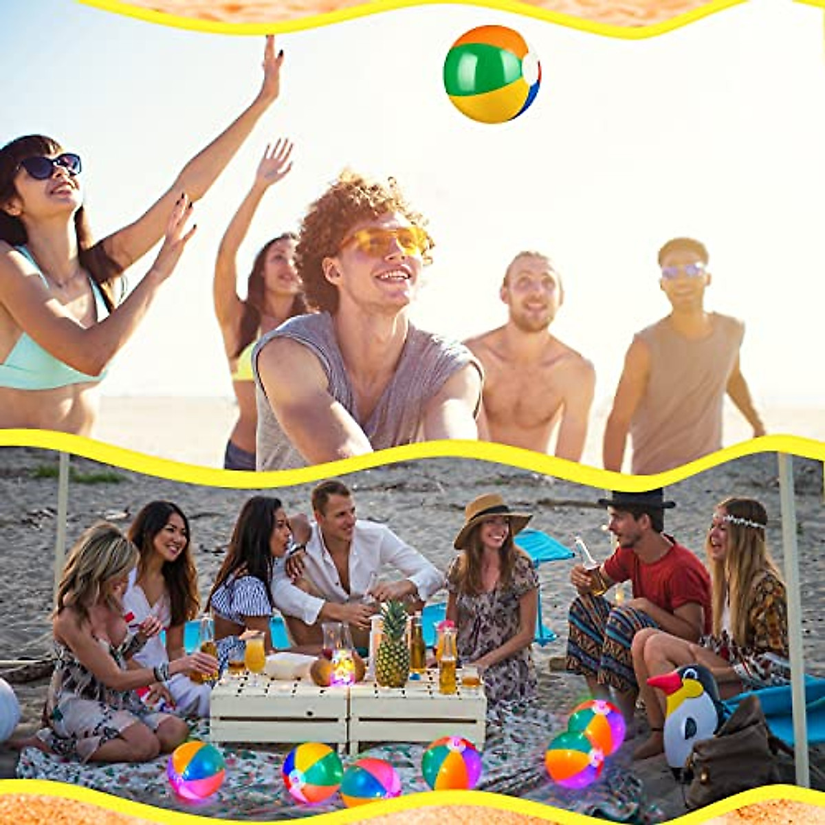 50 Pcs Mini Light Up Beach Balls 5 in LED Beach Balls Mini Glowing Inflatable Beach Balls for Summer Pool Hawaiian Party Decorations Water Games