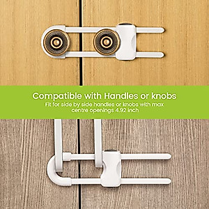 Jetec 10 Pieces Cabinet Locks for Babies, U-Shaped Proofing Drawers Safety Child Locks Adjustable, Easy to Use Childproof Latch for Knob Handle on Kitchen Door Storage Cupboard Closet Dresser (White)