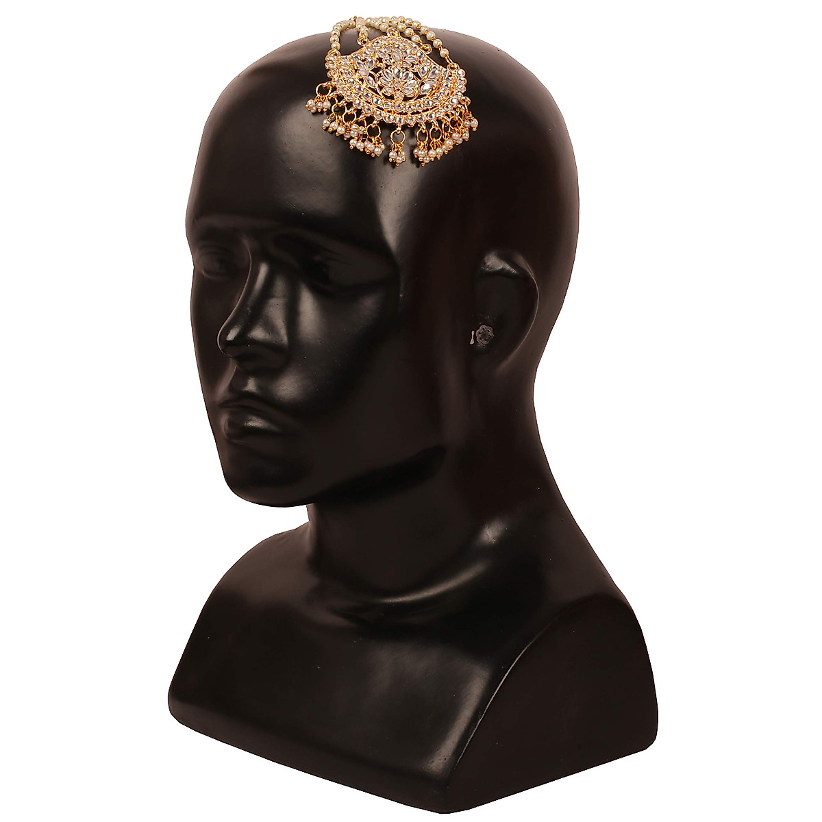 Touchstone Indian Bollywood Pretty Magical Floral Handcrafted Indian Mughal Kundan Look Faux Pearls Hangings Head Enhancing Bridal Designer Jewelry Jhoomer in Gold Tone for Women.