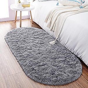 Noahas Grey Fluffy Rugs for Bedroom,2'X 5' Oval Ultra Soft Bedroom Rugs,Small Throw Rugs, Kids Room Carpet Modern Shaggy Area Rugs Home Decor