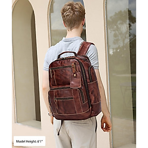 LANNSYNE Full Grain Leather Backpack For Men, Fits 16" Laptop, Coffee