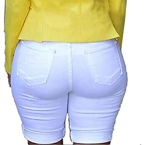 GDJGTA Women Ripped Holes Jeans Denim Pencil Shorts Pants Female High Waist Distressed Short Jeans Ladies Stretch Slim Jeans