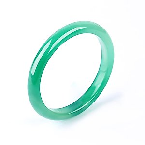 LIU'S TUNG Jade Bangle Bracelet for Women Girls Classcial Retro Chinese Style Natural Green Agate Bangle (Green, Medium Size (60-62mm))